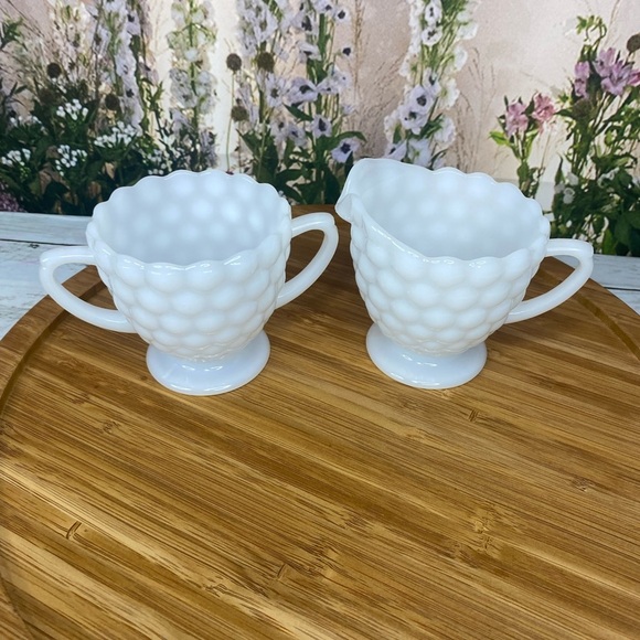 Other | White Euc Vintage Hobnail Milk Glass Sugar And Creamer Set ...